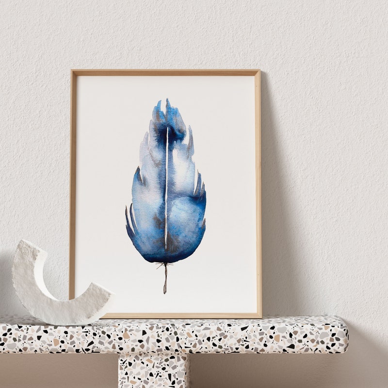 Blue Feather Print - Etsy