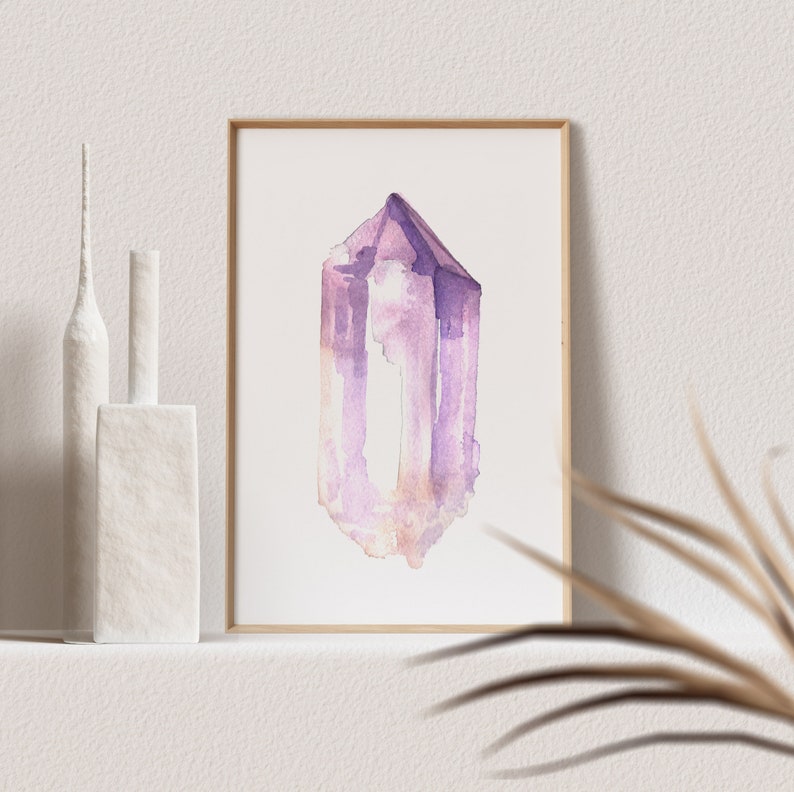 Crystal Print Watercolor Gemstones Quartz Print Crystal Painting ...