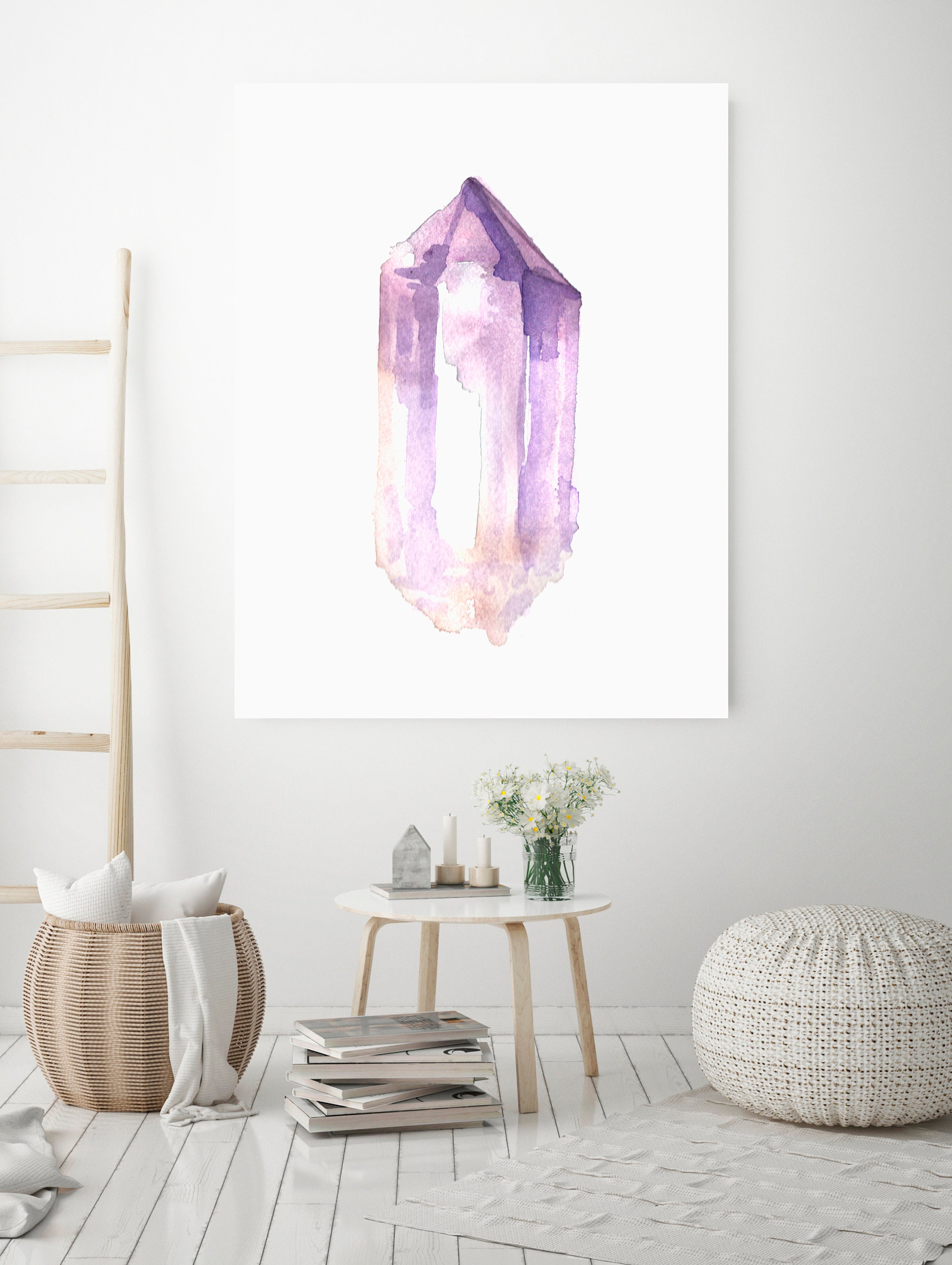 3 Piece Wall Art Crystal Print Watercolor Crystal Painting Set | Etsy