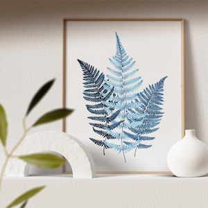 Blue Fern Print Botanical Print Large Fern Print Indigo Blue Wall Art ...