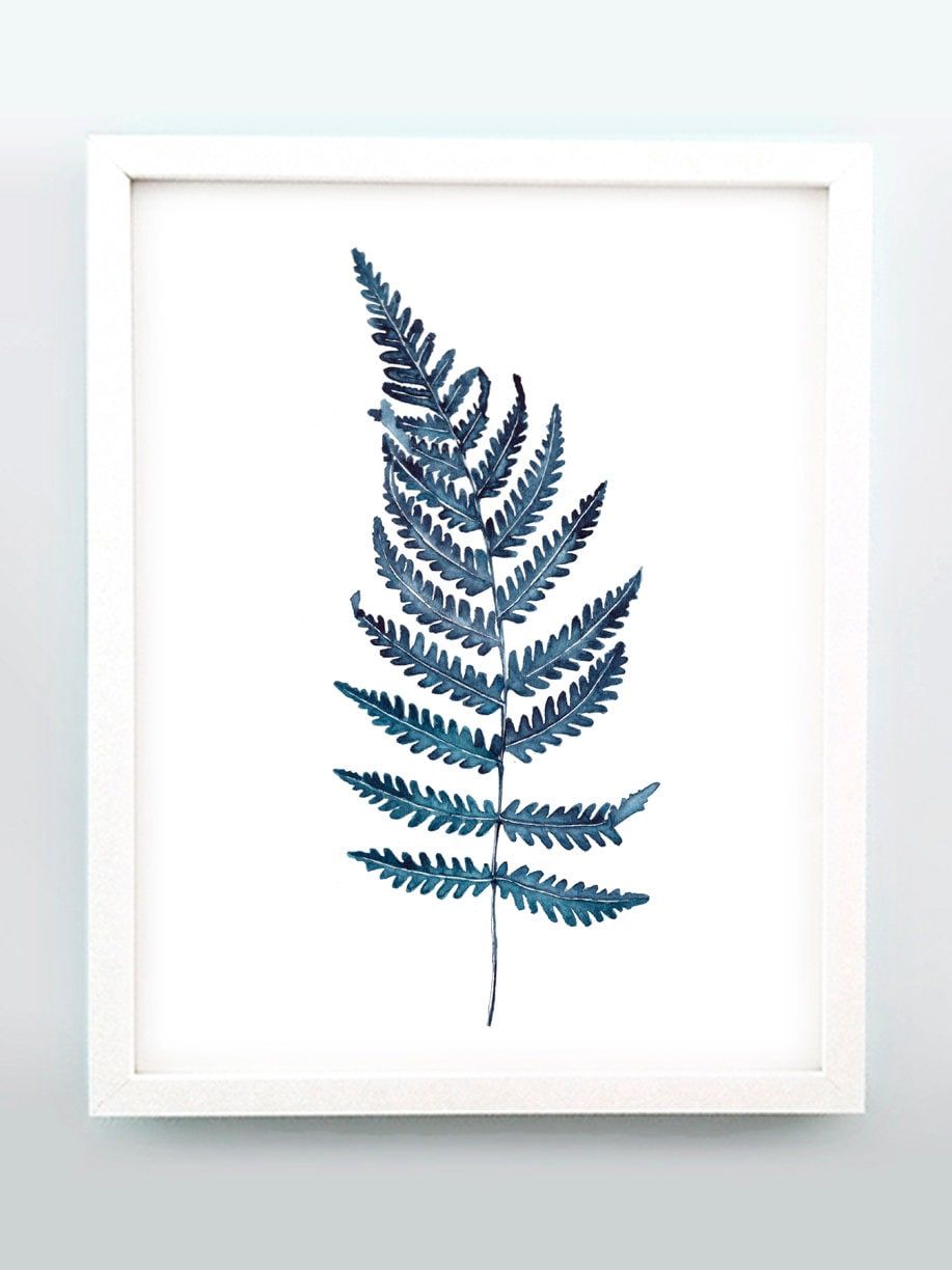 Fern Print Fern Watercolor Print Botanical Print Indigo Fern | Etsy