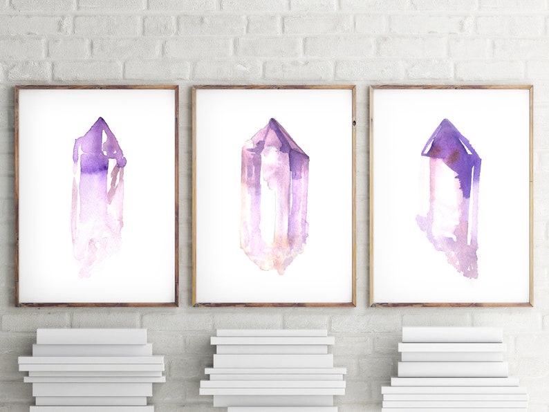 3 Piece Wall Art Crystal Print Watercolor Crystal Painting Set - Etsy