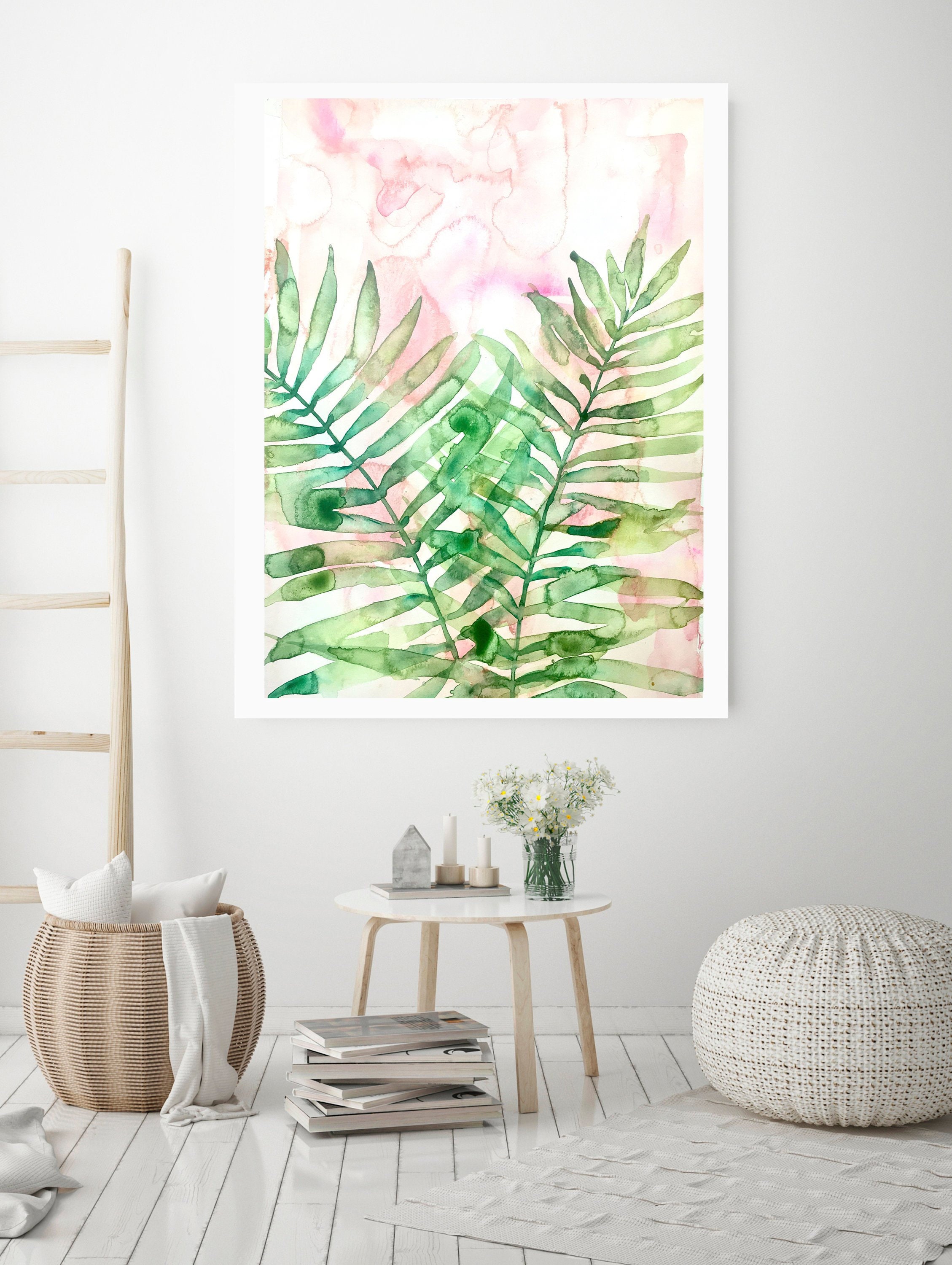 Botanical Print Boho Wall Decor Watercolor Print Pink Palm | Etsy