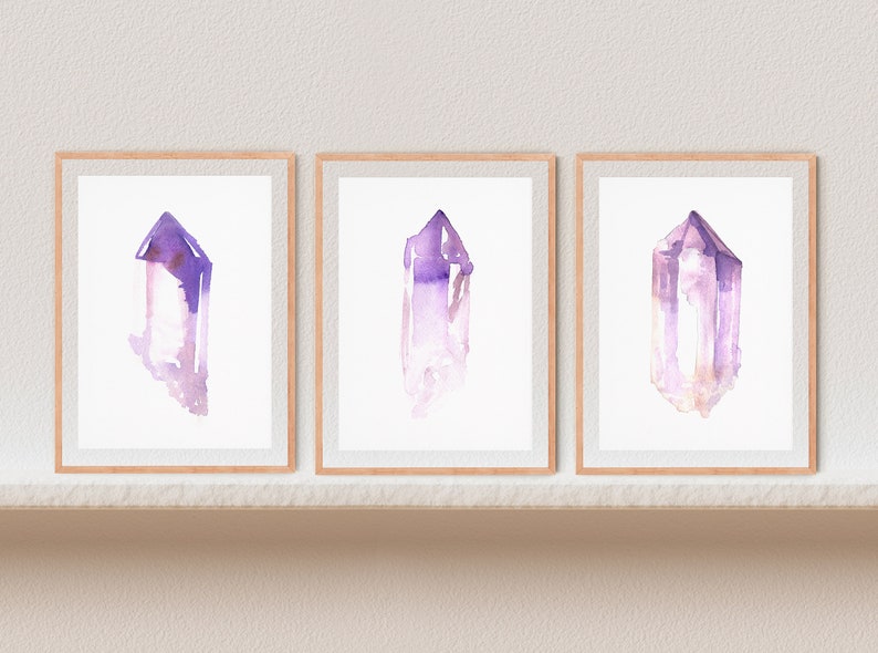 Crystal Print Watercolor Gemstones Quartz Print Crystal Painting ...