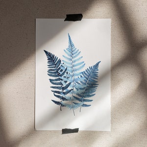Blue Fern Print Botanical Print Large Fern Print Indigo Blue Wall Art ...