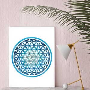 Flower of Life Sacred Geometry Print Boho Wall Decor Watercolor Print ...