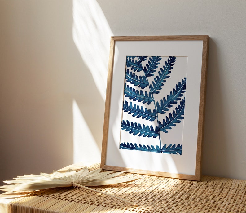 Blue Fern Print Blue Botanical Wall Art Prints Indigo Leaf | Etsy