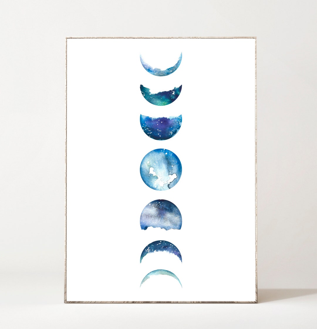 Moon Phase Print Moon Phase Wall Art Prints Boho Wall Decor Watercolor ...