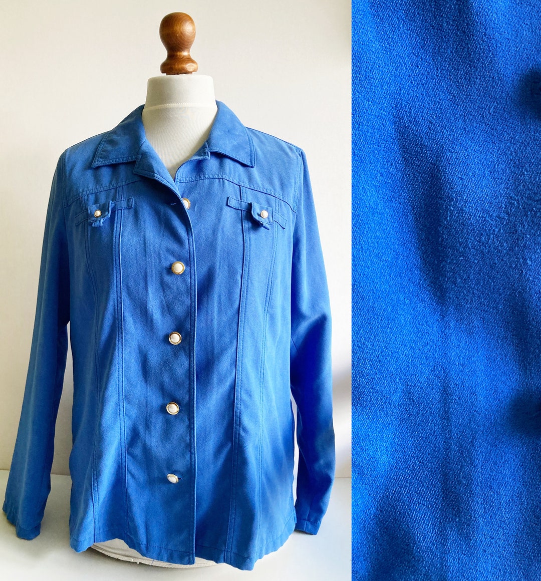 Vintage Shacket, Blue Shacket, Bright Blue Jacket, Blue Shirt, Retro ...