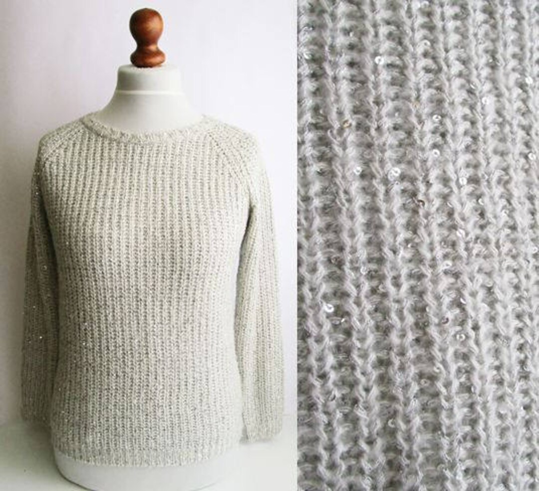 Vintage Gray Sweater, Silver Sweater, Metallic Sweater, Womens Gray ...