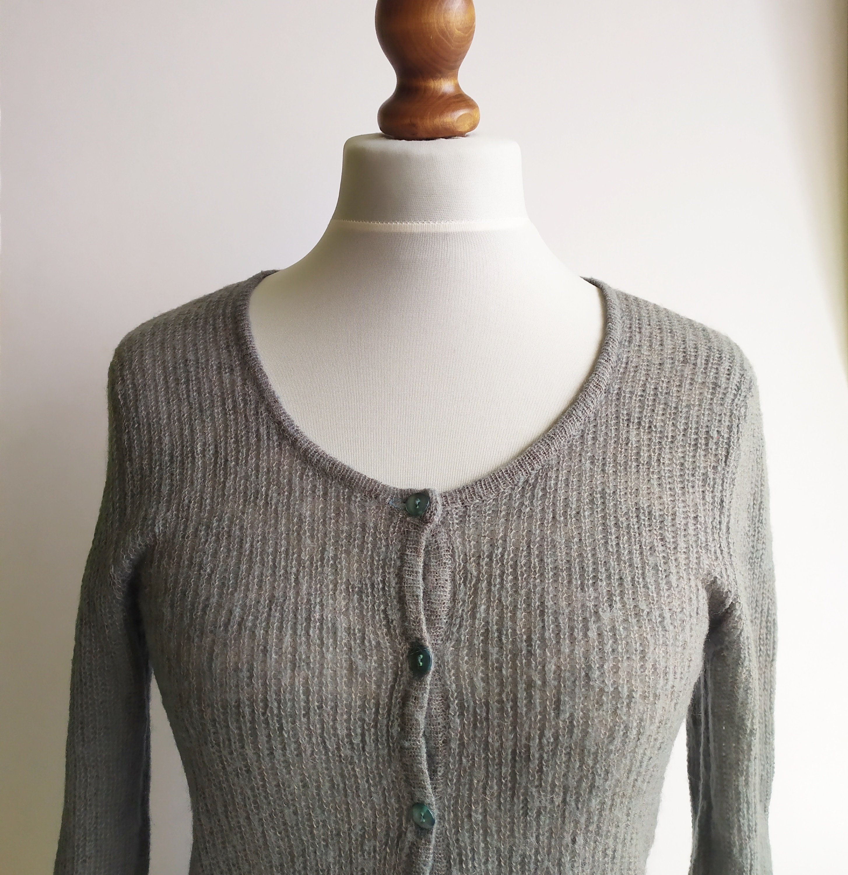 Vintage Wool Cardigan, Mohair Cardigan, Green Blue Cardigan, Wool ...