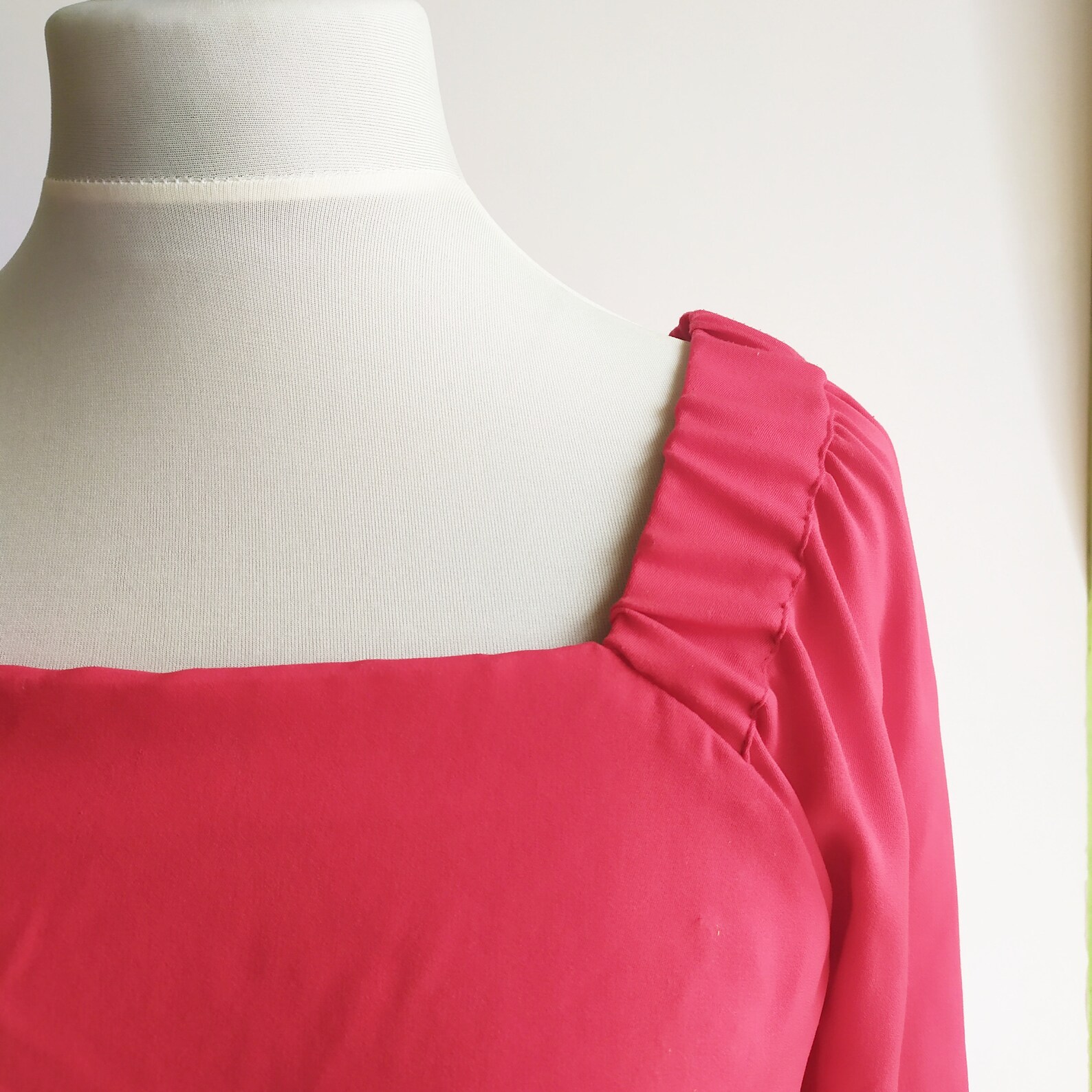 Vintage Red Blouse, Raspberry Blouse, Pink Blouse, Red Top, Square Neck ...