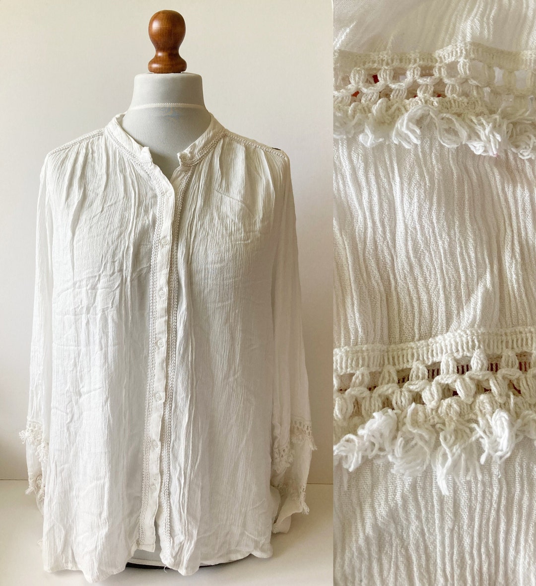 Vintage White Blouse, White Blouse, Flowy Blouse, Classic White Blouse ...