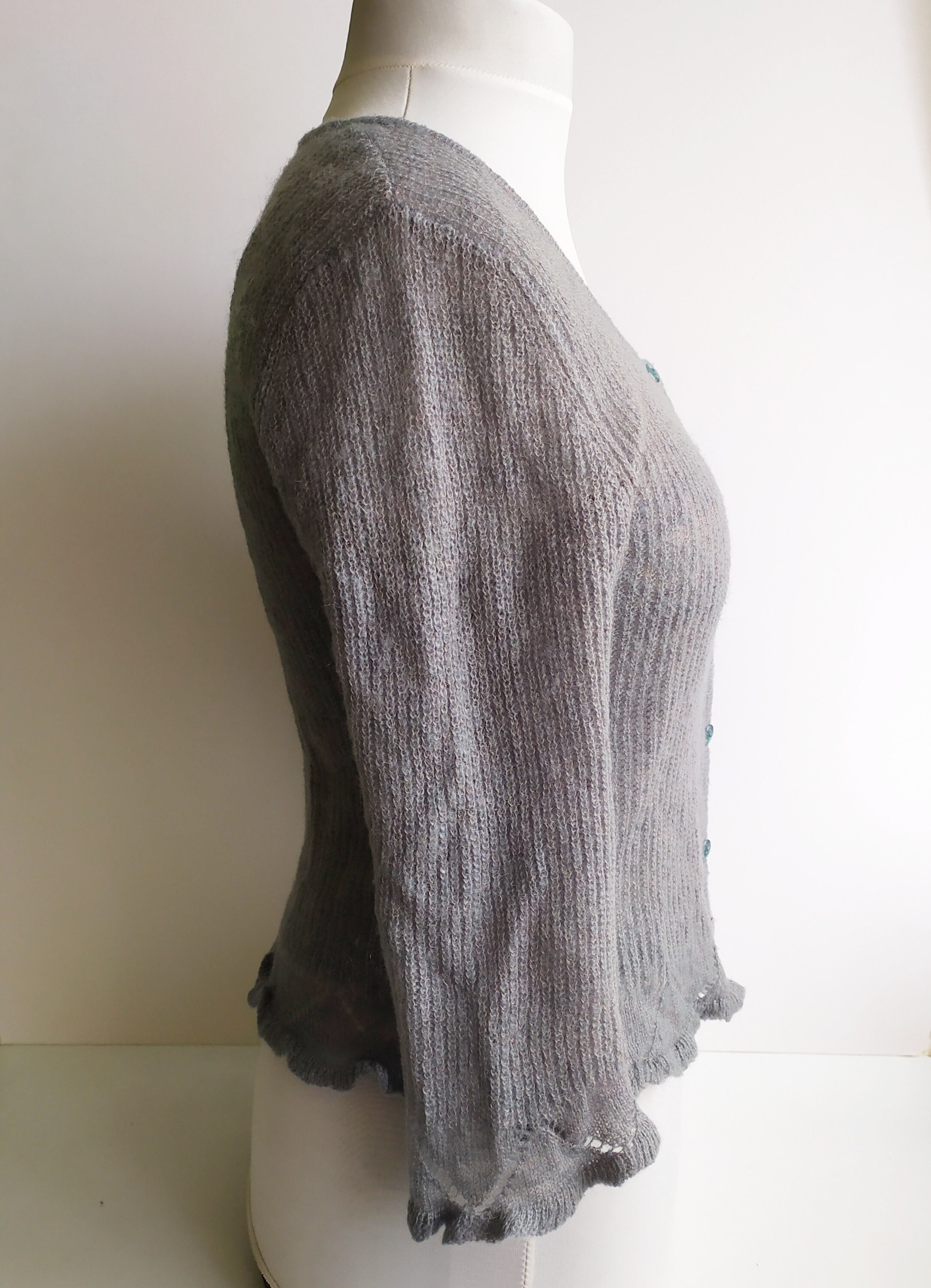 Vintage Wool Cardigan, Mohair Cardigan, Green Blue Cardigan, Wool ...