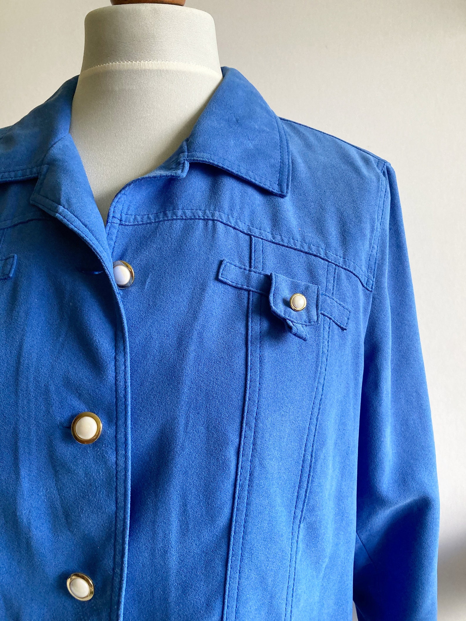 Vintage Shacket Blue Shacket Bright Blue Jacket Blue Shirt - Etsy