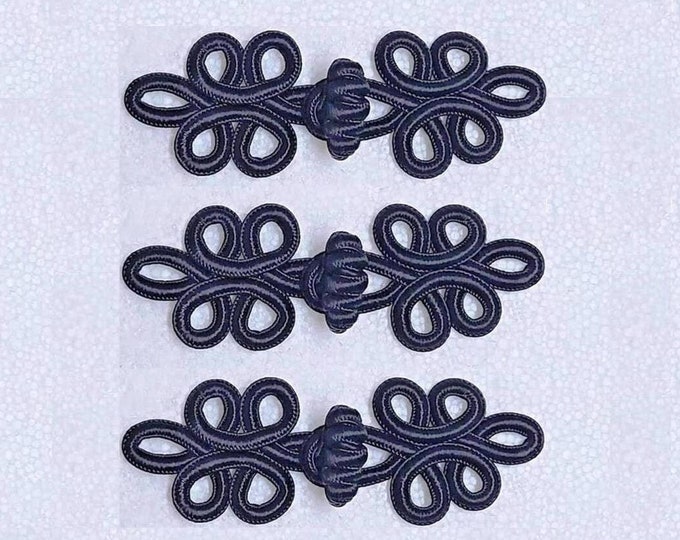 JHB Oriental Frog Closure 3.5" 90mm Black Chinese Fabric Knot Button ...