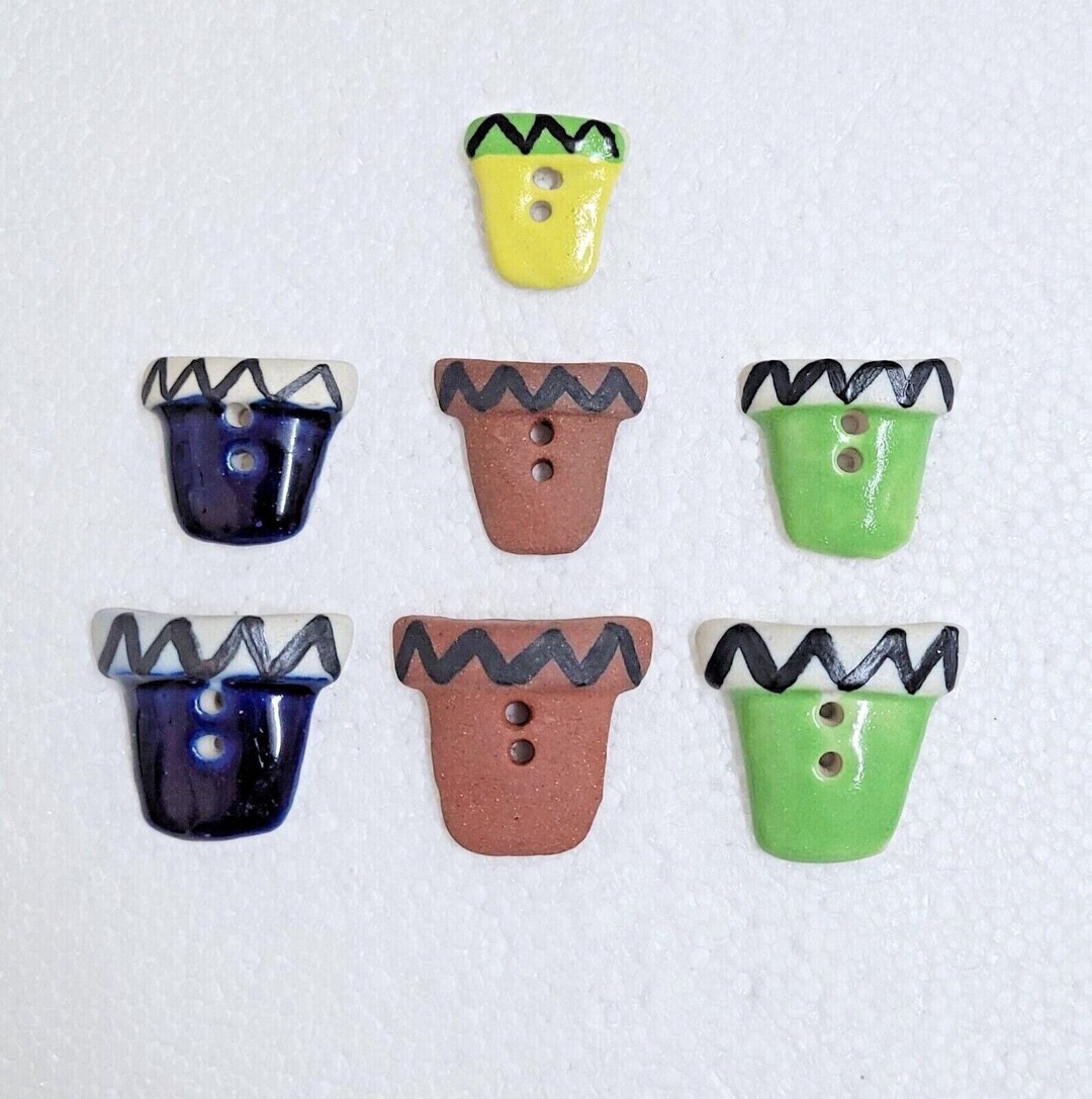 Flower Pot Button 2 Hole Novelty Terracotta Ceramic Glazed House Garden ...