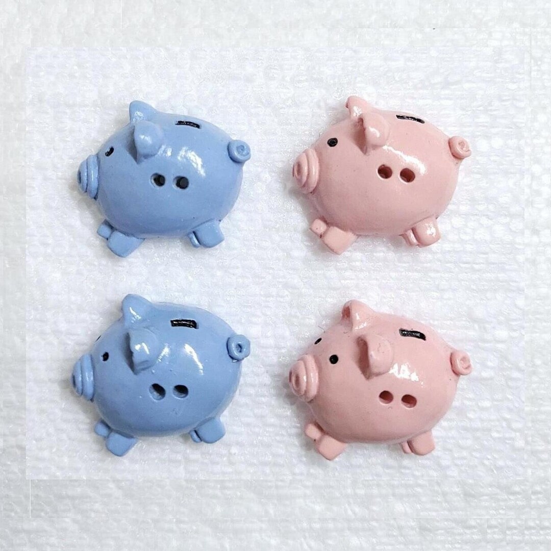 JHB Piggy Bank Buttons 23mm 2 Hole Realistic Pink or Blue Novelty 3D ...