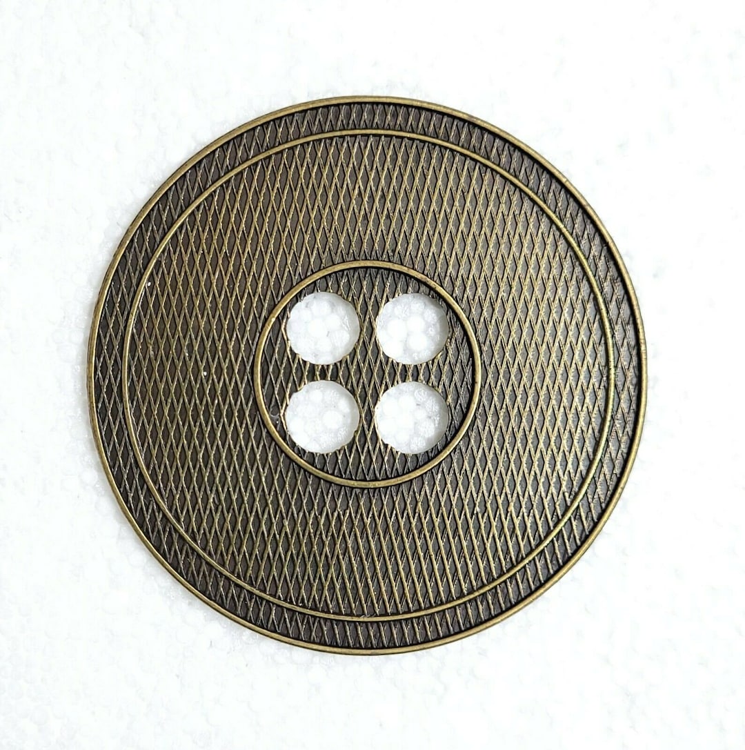 Big Antique Brass Metal Button 63mm 2.5" 4 Hole Diamond Pattern Sewing ...
