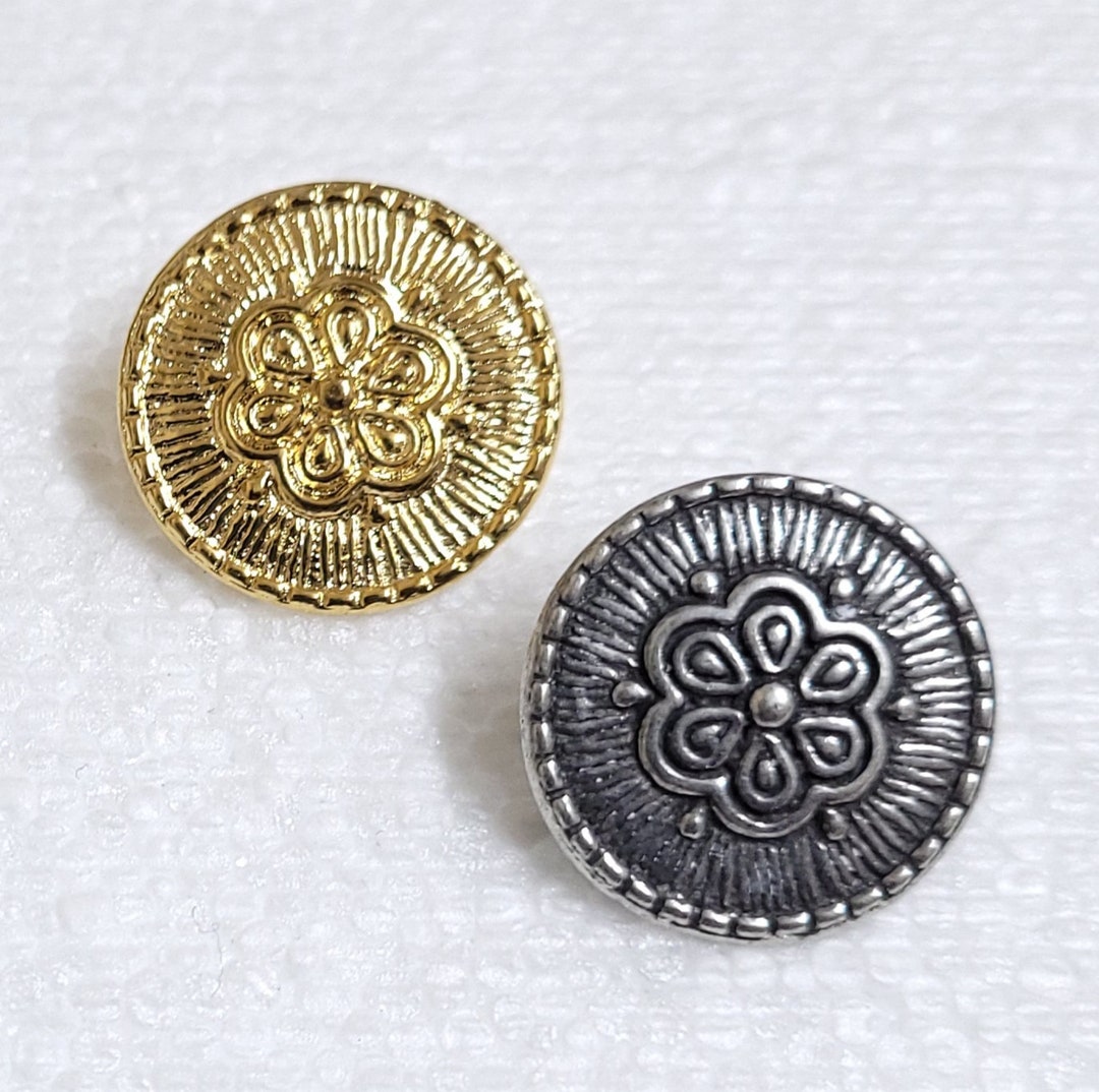 Norwegian Pewter Flower Button 20mm Metal Shank Daisy Motif Tinn-per ...