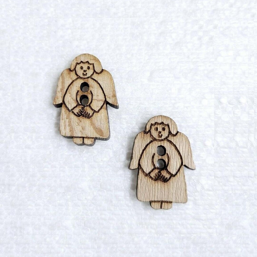 Wooden Angel Button 25mm 2 Hole Plain Wood Natural Novelty Celestial ...