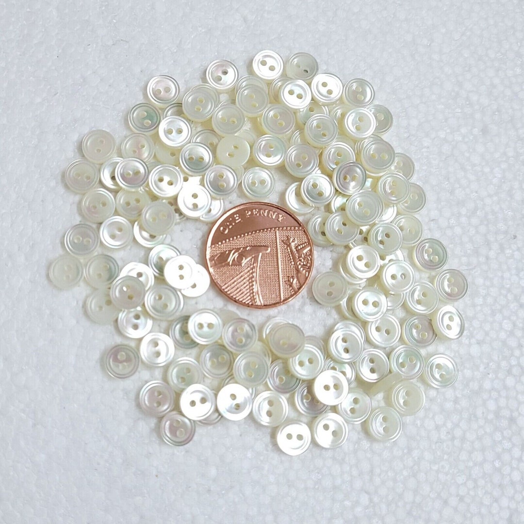 6mm Buttons Mini Mother of Pearl 2 Hole With Ring Edge Pack of 10 25 50 ...