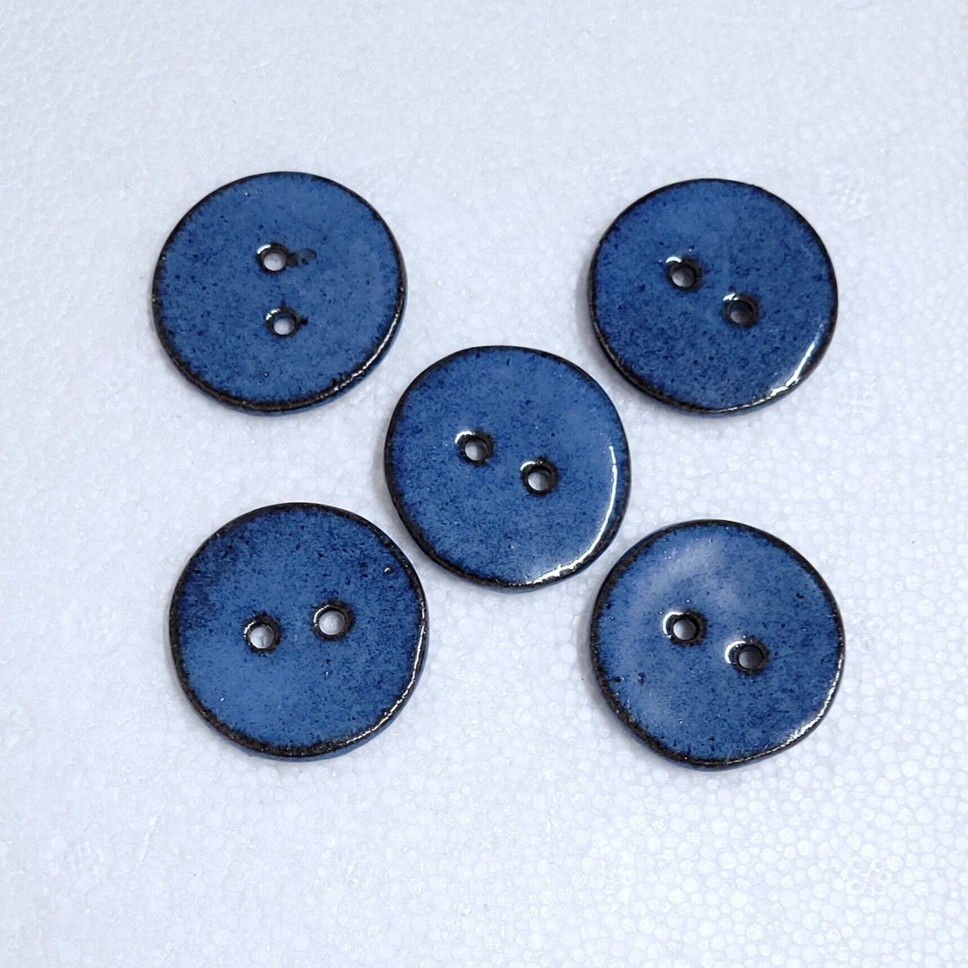 Blue Ceramic Buttons 32mm X 5 Round Enamel Glazed Fashion Statement ...