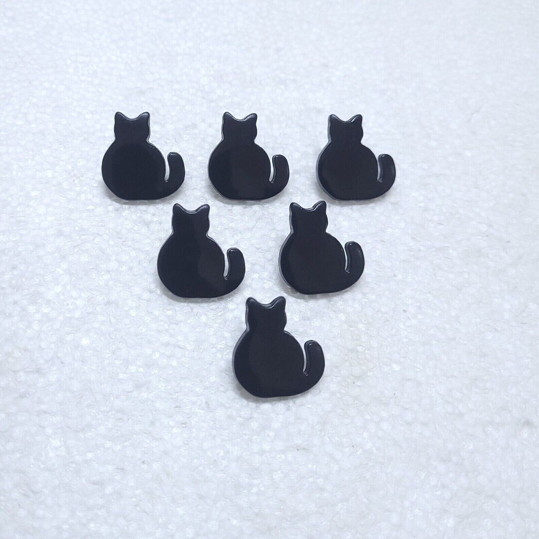 6 JHB Black Cat Buttons 19mm Plastic Shank Back Realistic Gato Kitten ...