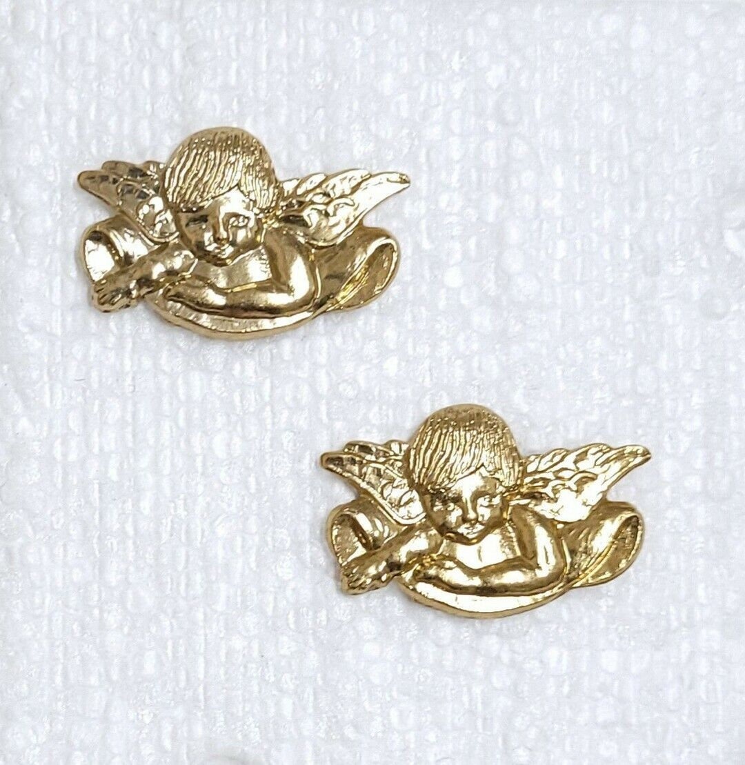 2 JHB Cherub Buttons 25mm Metal Shank 1 Inch Gold Tone Novelty Winged Angel Bird Child Sewing ...