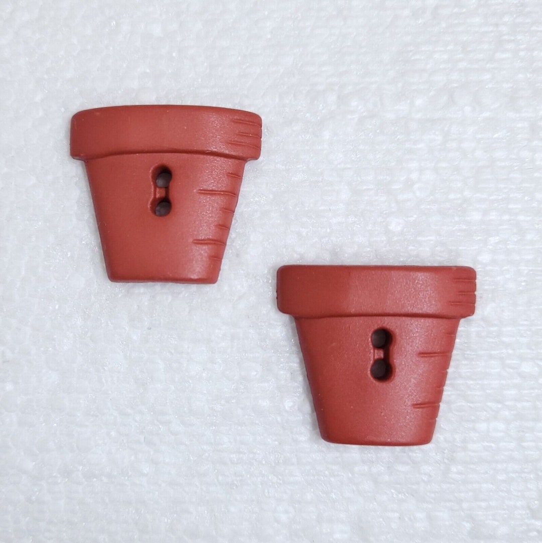 2 Terracotta Flower Pot Buttons 25mm 2 Hole Novelty Clay Shaped Planter ...