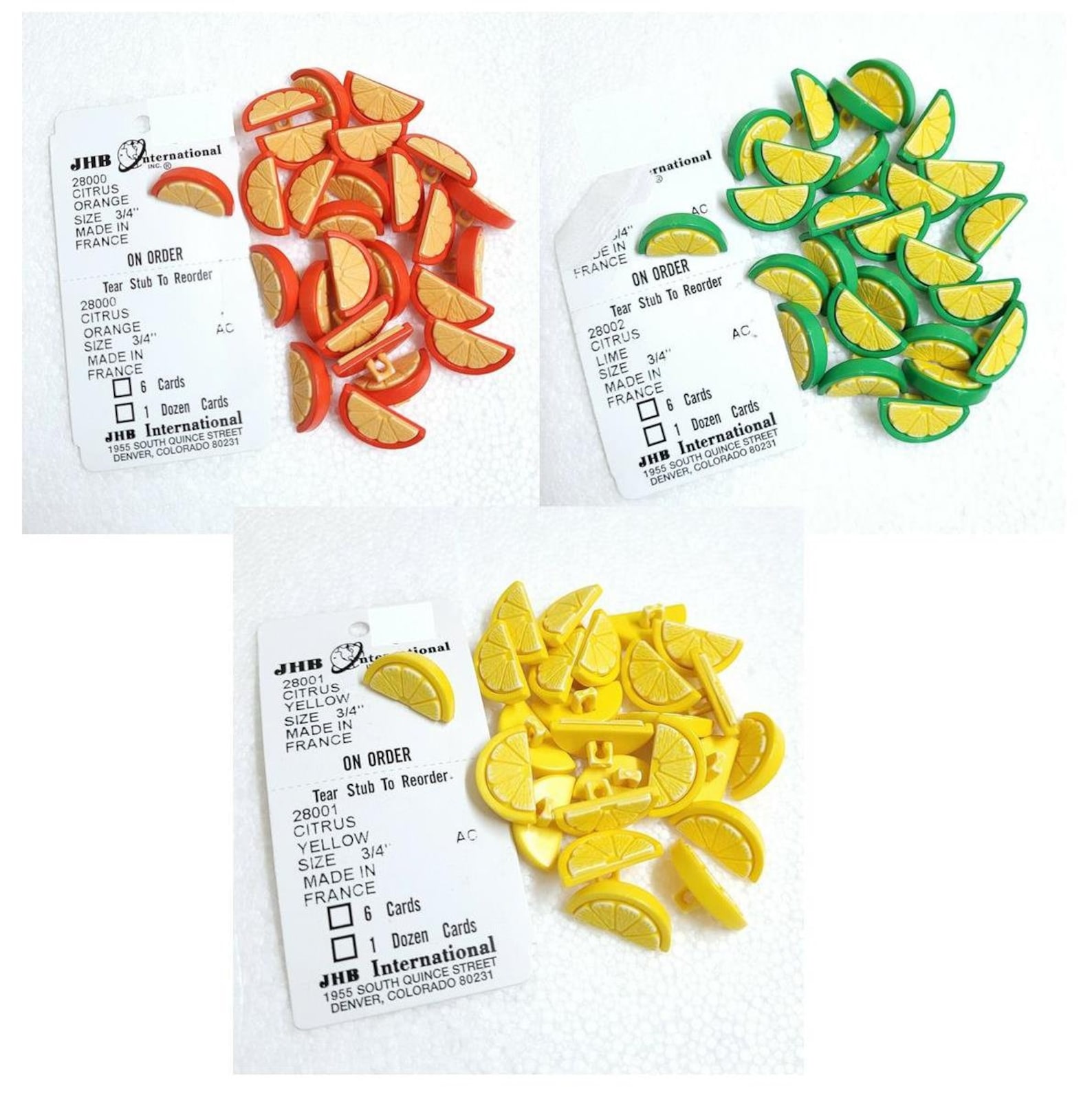JHB Citrus Fruit Slice Button 20mm Plastic Shank Realistic Lemon Lime ...