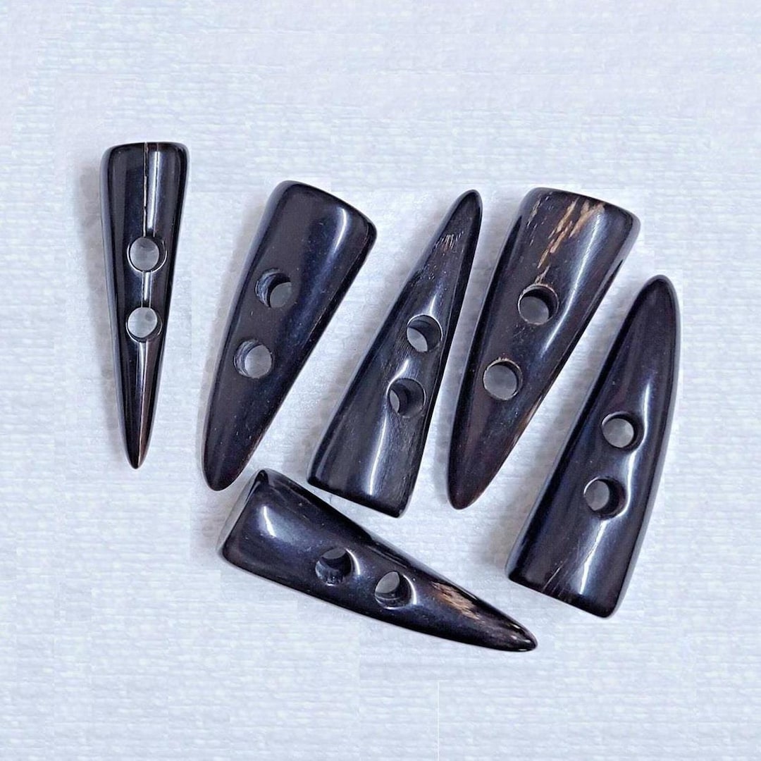 50mm Real Buffalo Horn Toggle Button 2" Dark Whole Tip 2 Hole Duffle ...