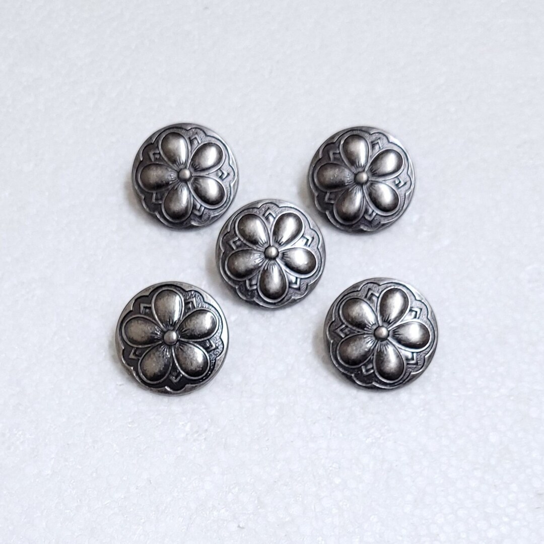 5 Metal Flower Buttons 20mm Shank Antique Silver Medieval Viking Art ...