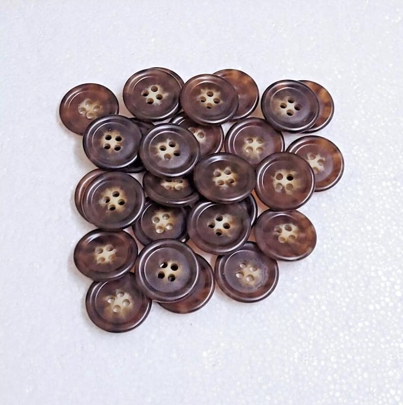 Vintage Real Ox Horn Buttons 15mm or 21mm 4 Hole Mottled Matt Brown ...
