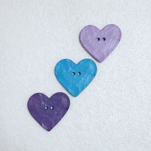 JHB Heart Shape Button 42mm 2 Hole Lavender Turquoise or Purple Novelty ...