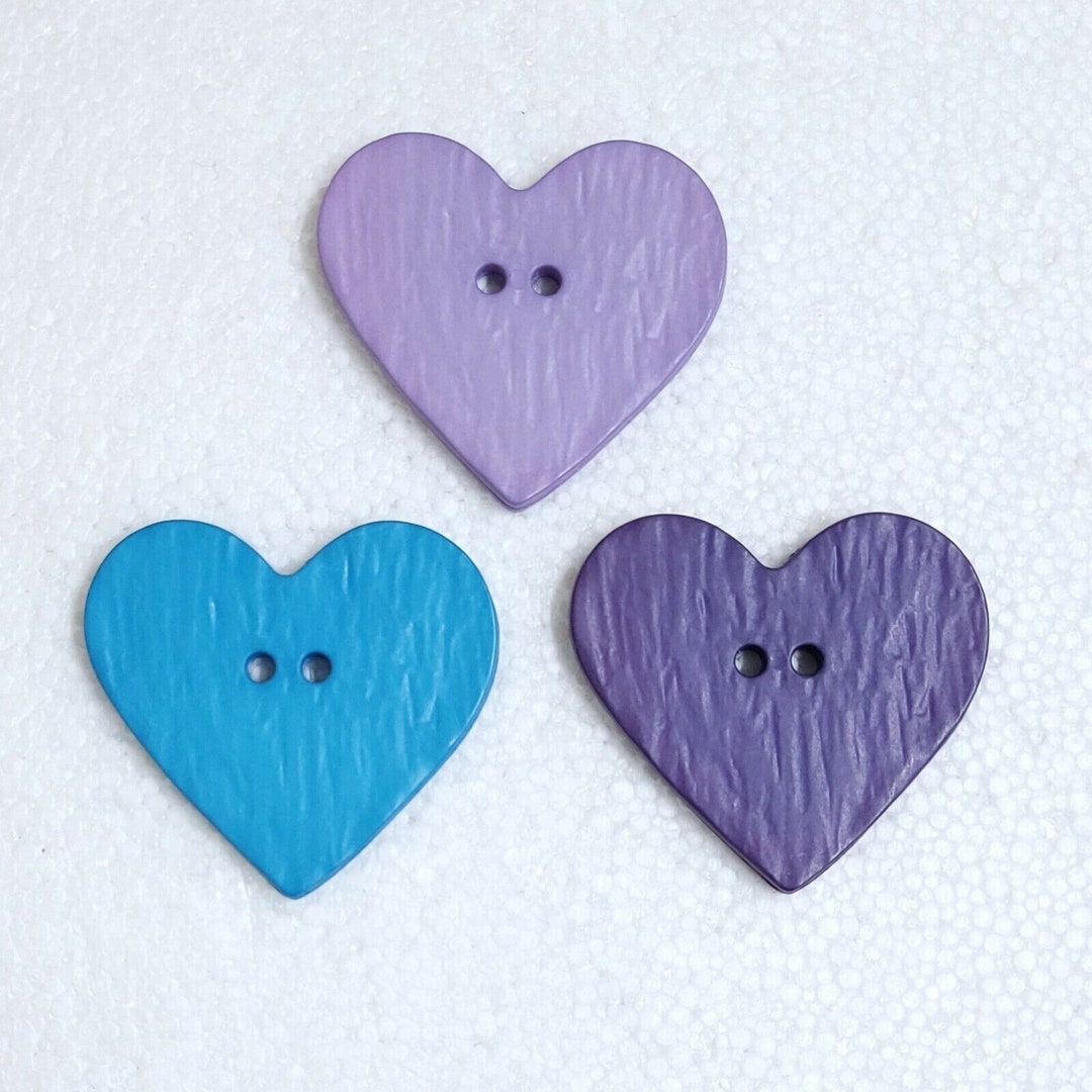 JHB Heart Shape Button 42mm 2 Hole Lavender Turquoise or Purple Novelty ...