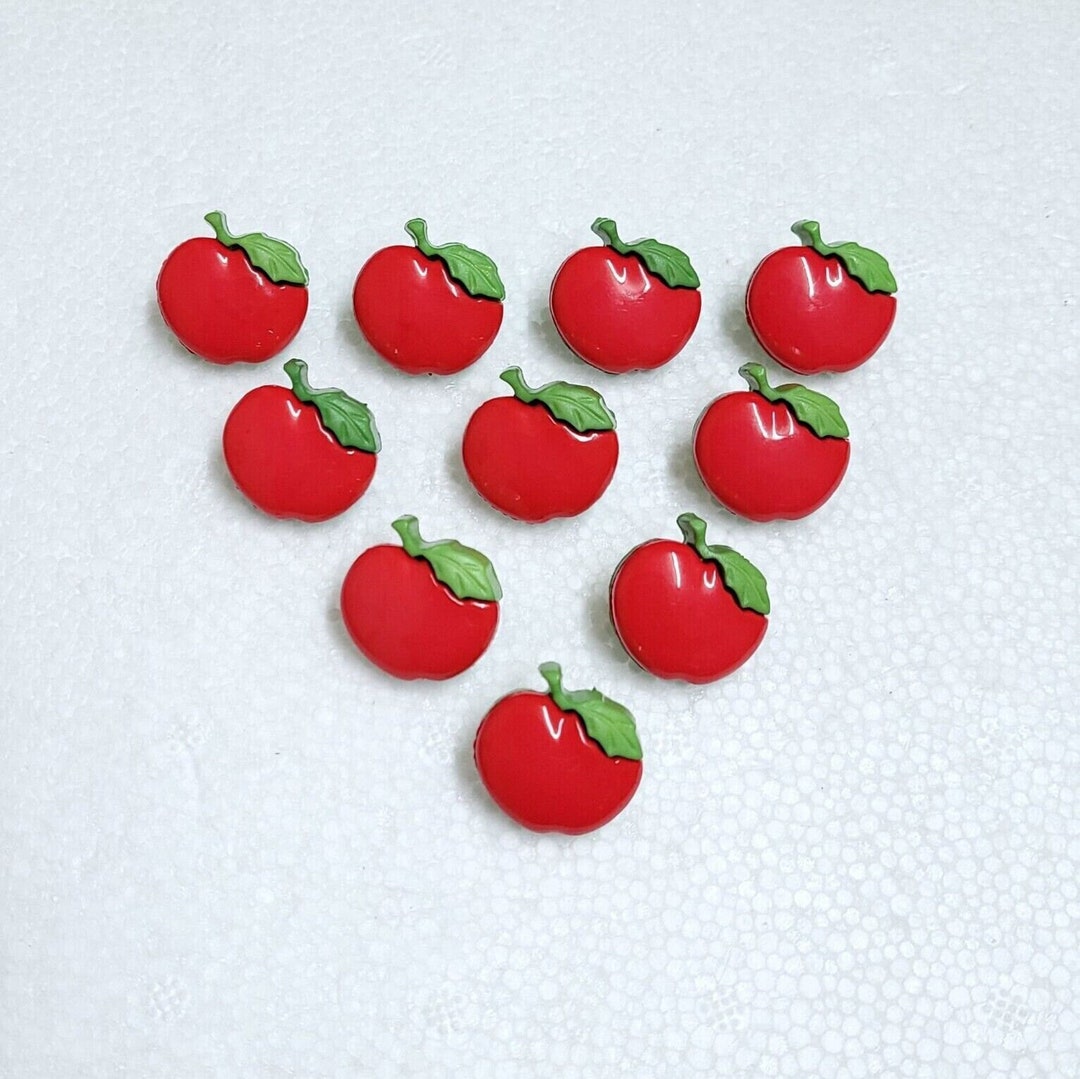 JHB Red Apple Buttons 18mm Plastic Shank Novelty Fruit Green Leaf ...