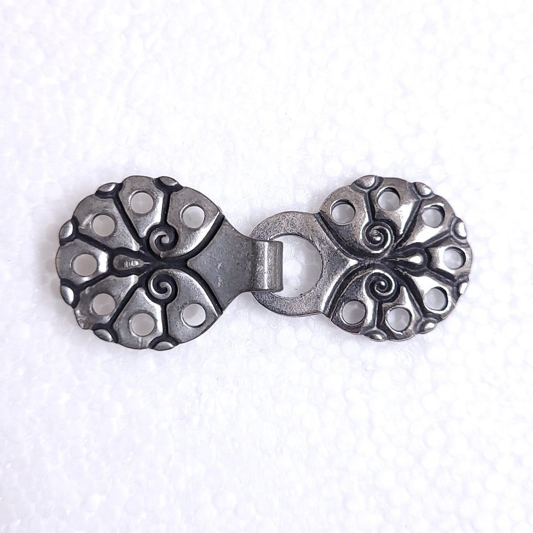 Norwegian Pewter Hook & Eye Cloak Clasp 45mm Medieval Era Pattern Tin ...