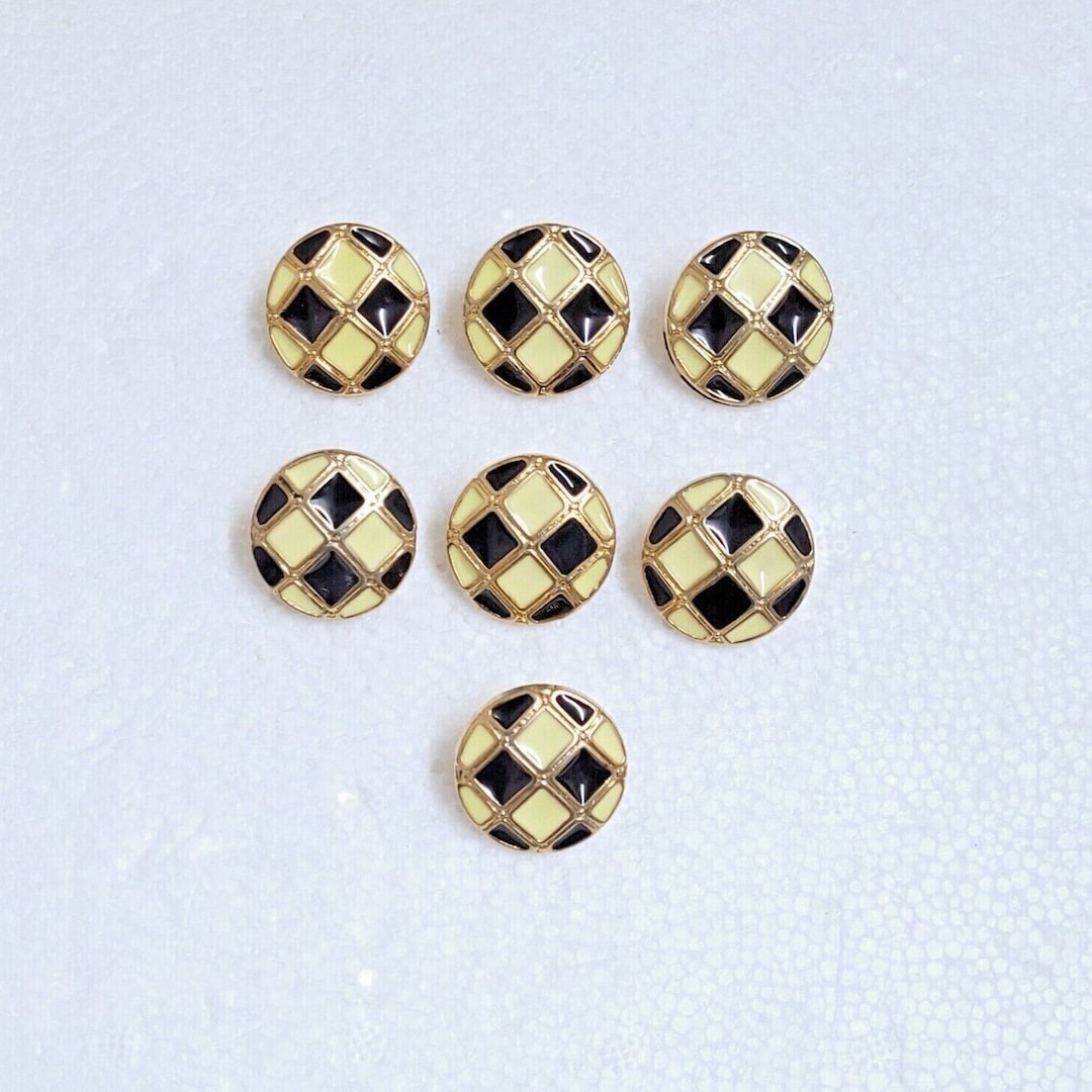 Harlequin Square Buttons 18mm or 20mm Shank Yellow Black Vintage JHB ...