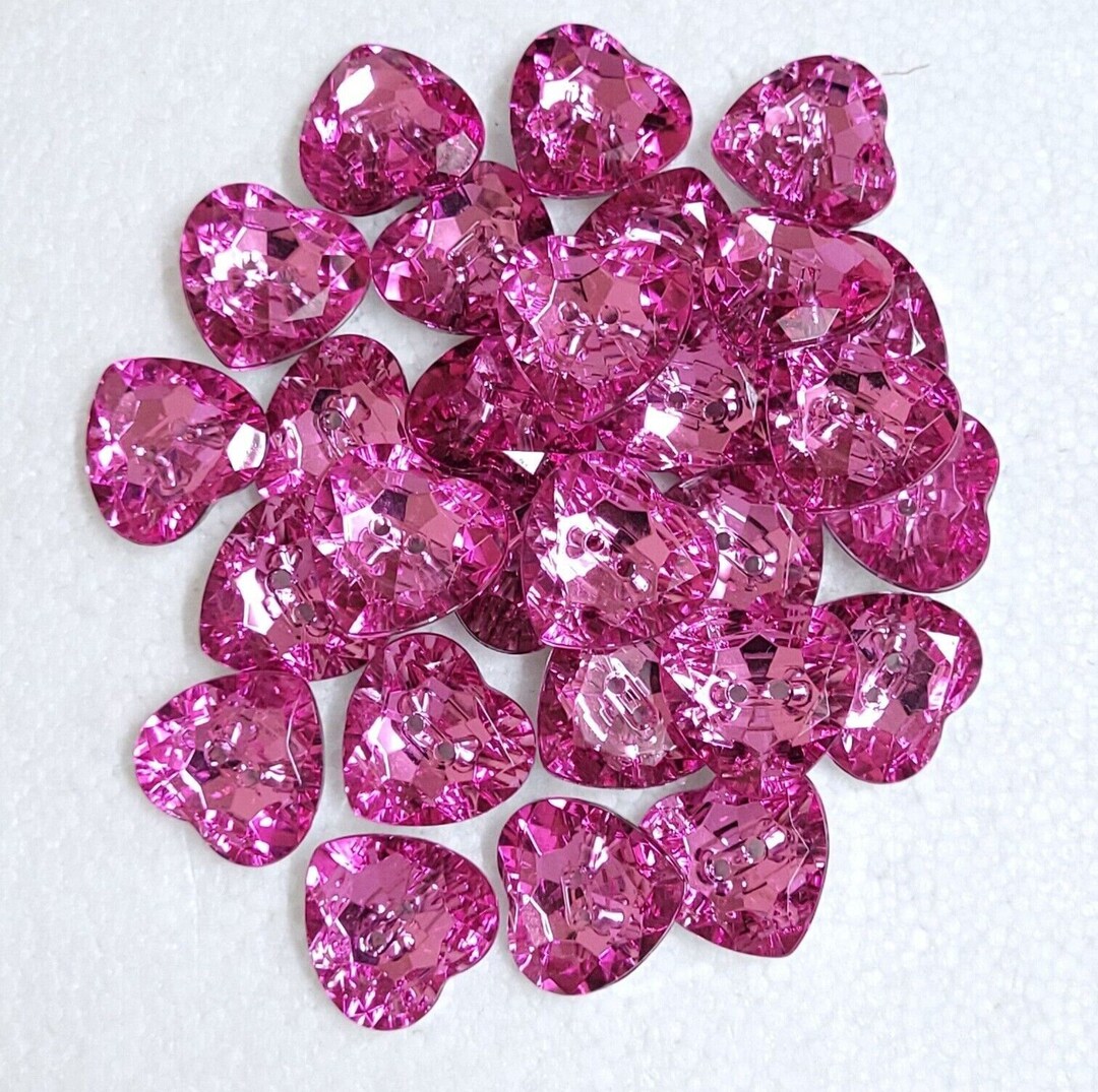 Crystal Acrylic Heart Buttons 20mm 2 Hole Pink Faceted Silver Back ...