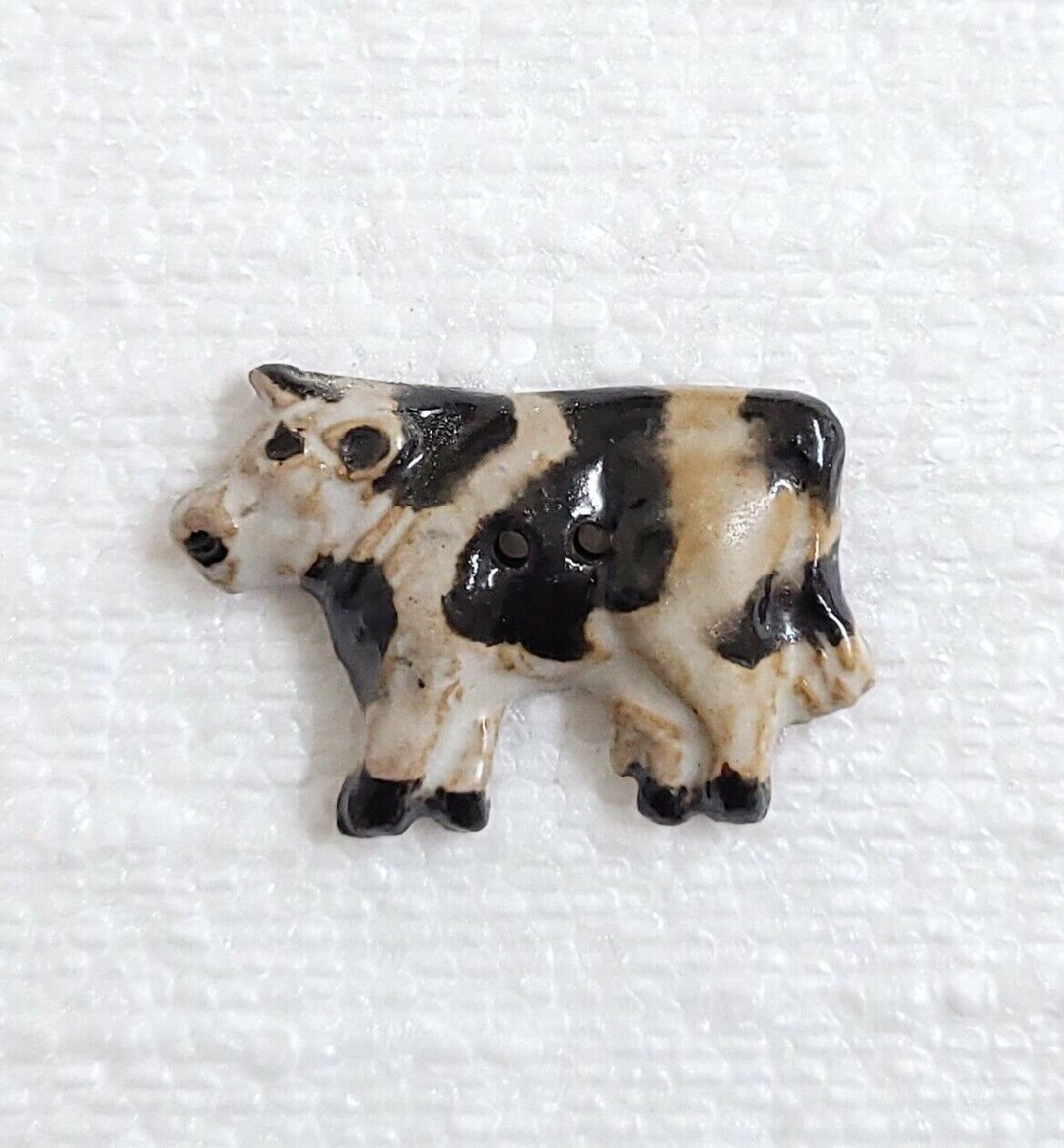 JHB Ceramic Dairy Cow Button 32mm 2 Hole Novelty Holstein Black White ...