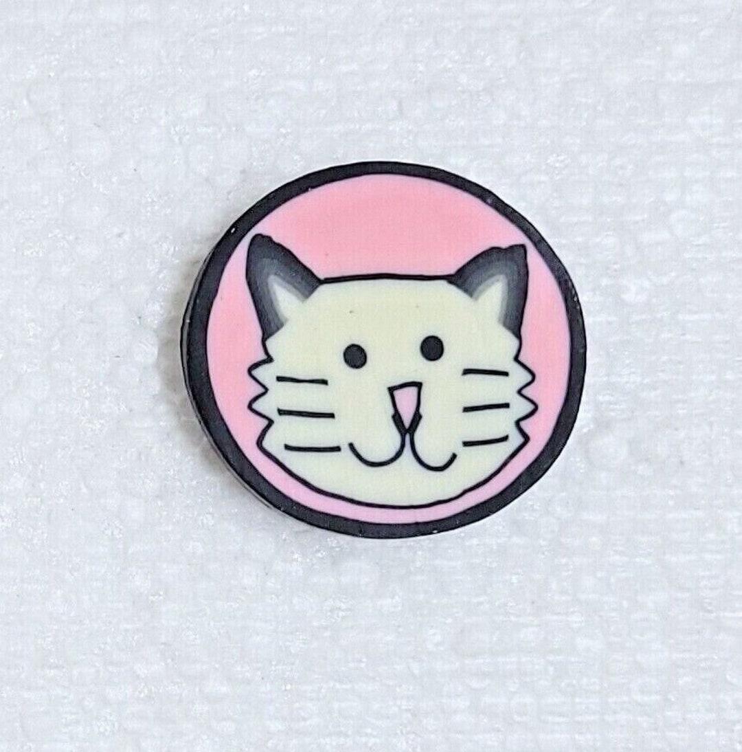 JHB White Pussy Cat Button 25mm Shank 1" Polymer Clay Head Lisa Pavelka ...