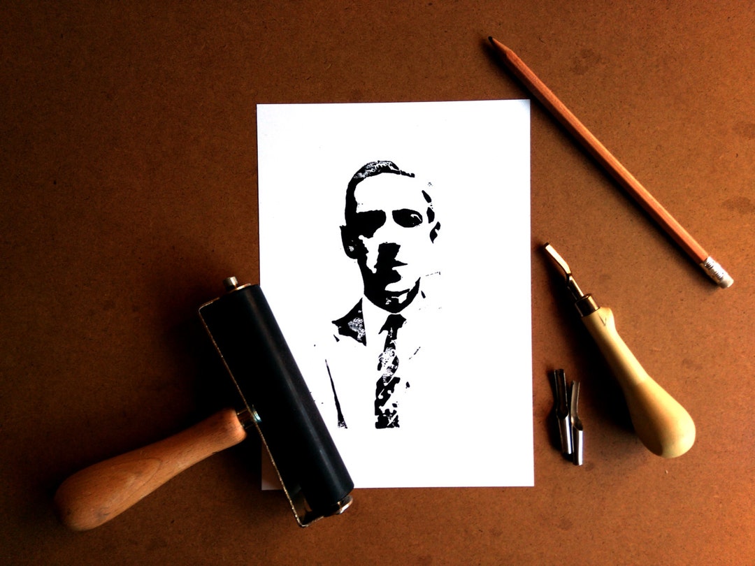 H.P. Lovecraft, Linocut, Wall Art Print, Handmade Linoprint, Engraving ...