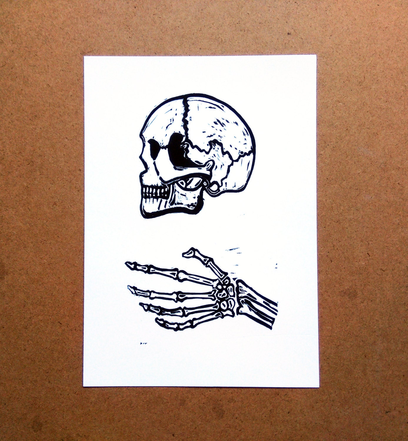 Bone Pair Linoprint, Wall Art Print, Handmade Linocut, Engraving ...