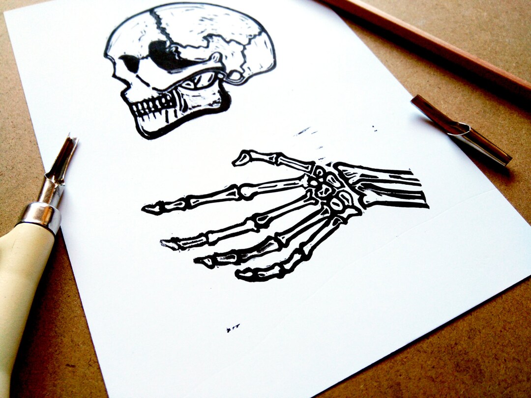 Bone Pair Linoprint, Wall Art Print, Handmade Linocut, Engraving ...