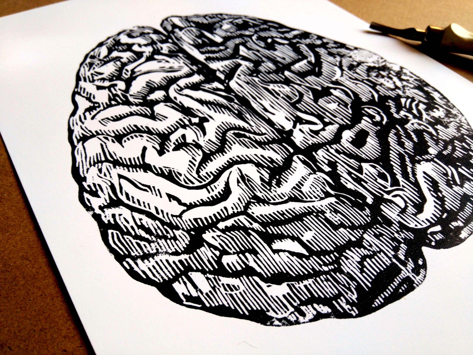 Linoprint Brain, Linocut, Handmade, Rubberstamp, Printstamp, Print ...