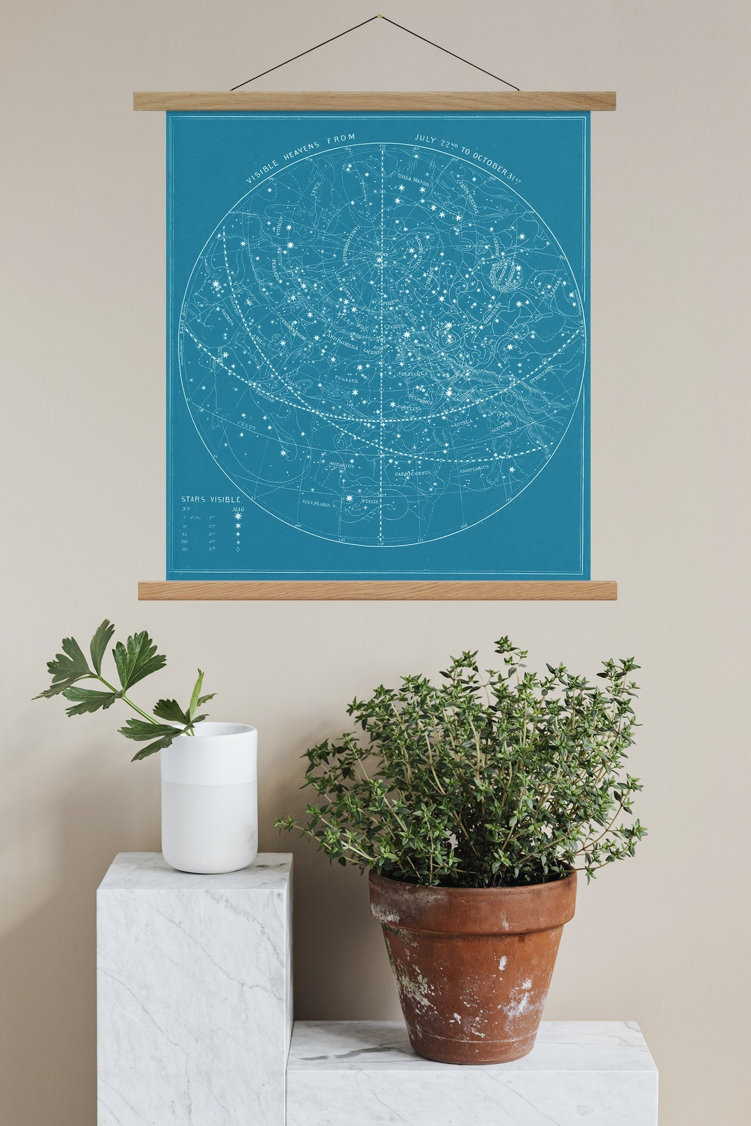 Victorian Celestial Star Map Print: Astronomy Wall Art With Oak Hanger ...