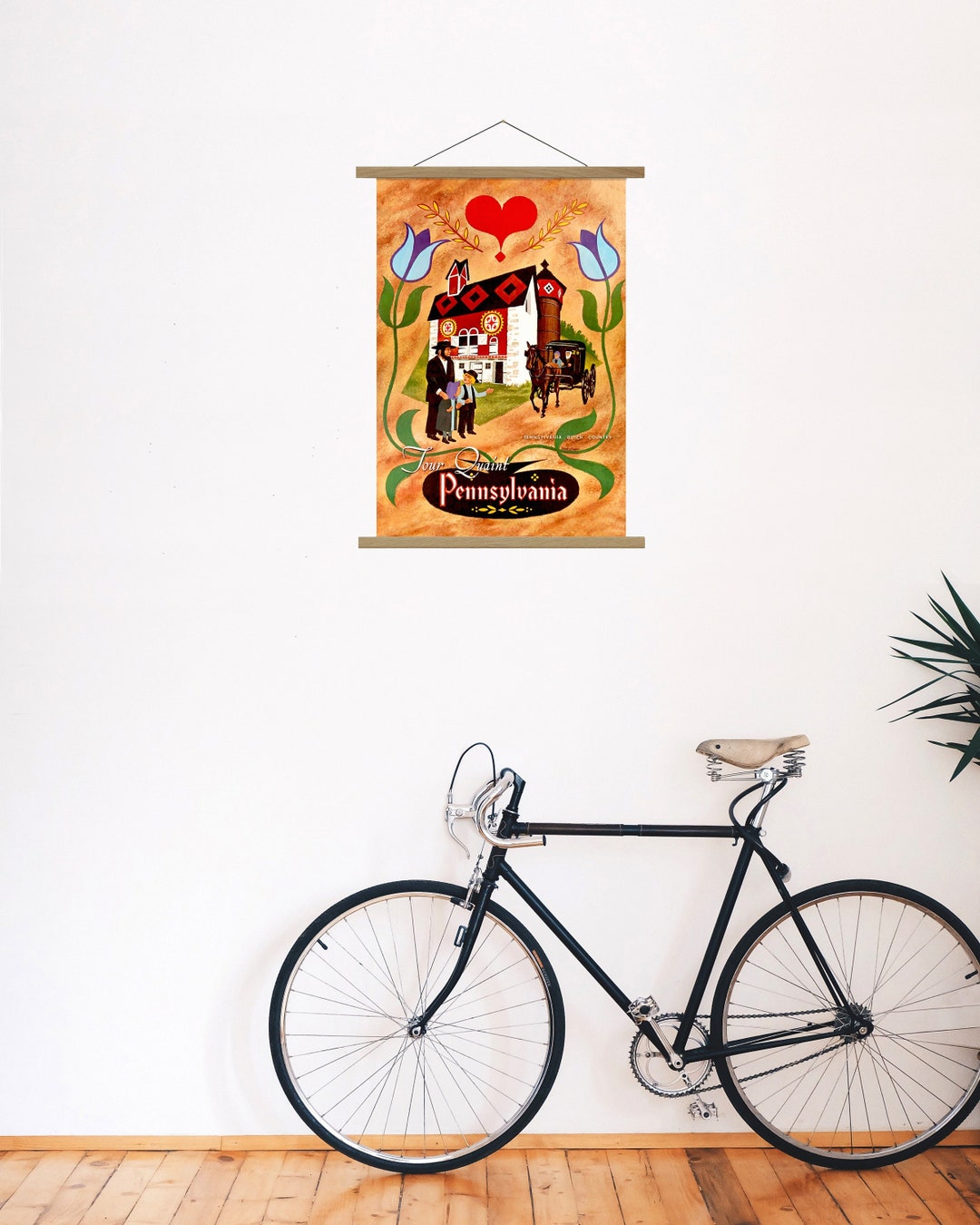 Pennsylvania Dutch Amish Wall Art Canvas, Framed, Primitive Folk Art ...