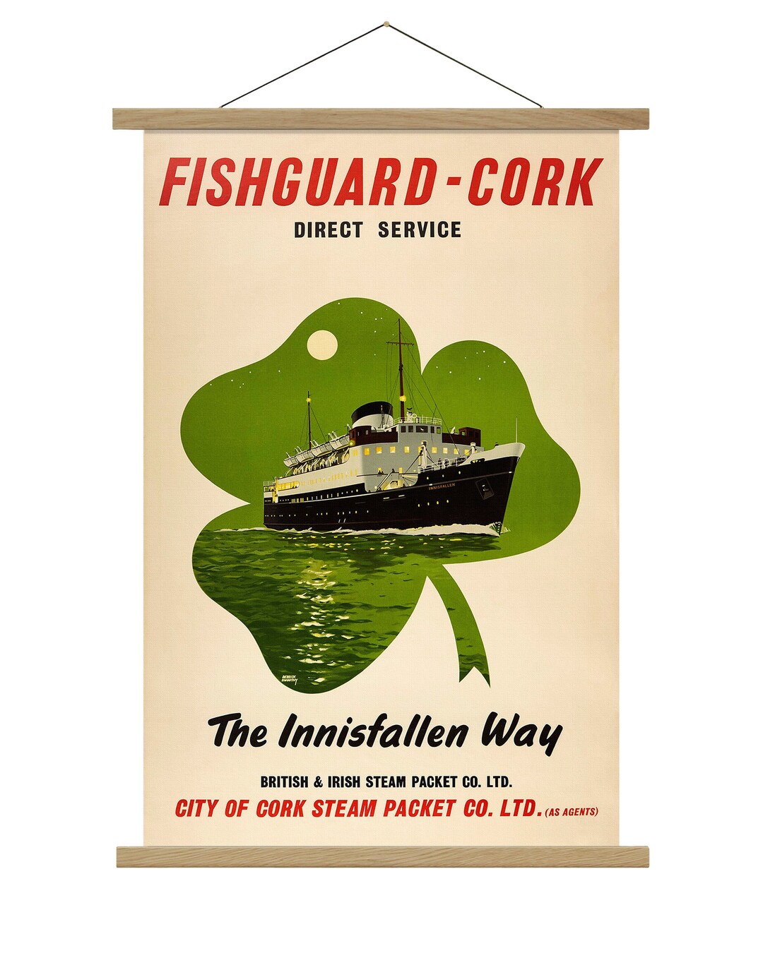Mid-century Ireland Wales Travel Poster: Cork Fishguard Ferry, Oak ...