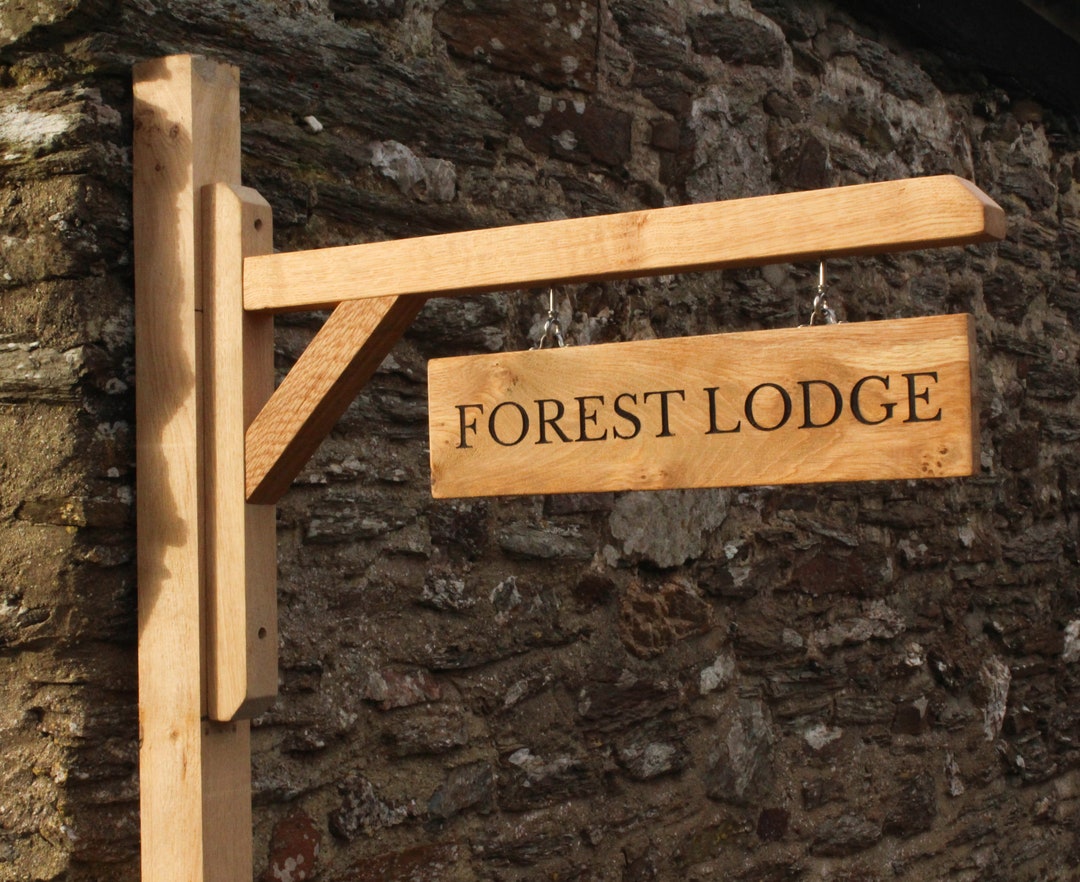 Engraved Oak Hanging Sign: Rustic Business or House Plaque - Etsy UK